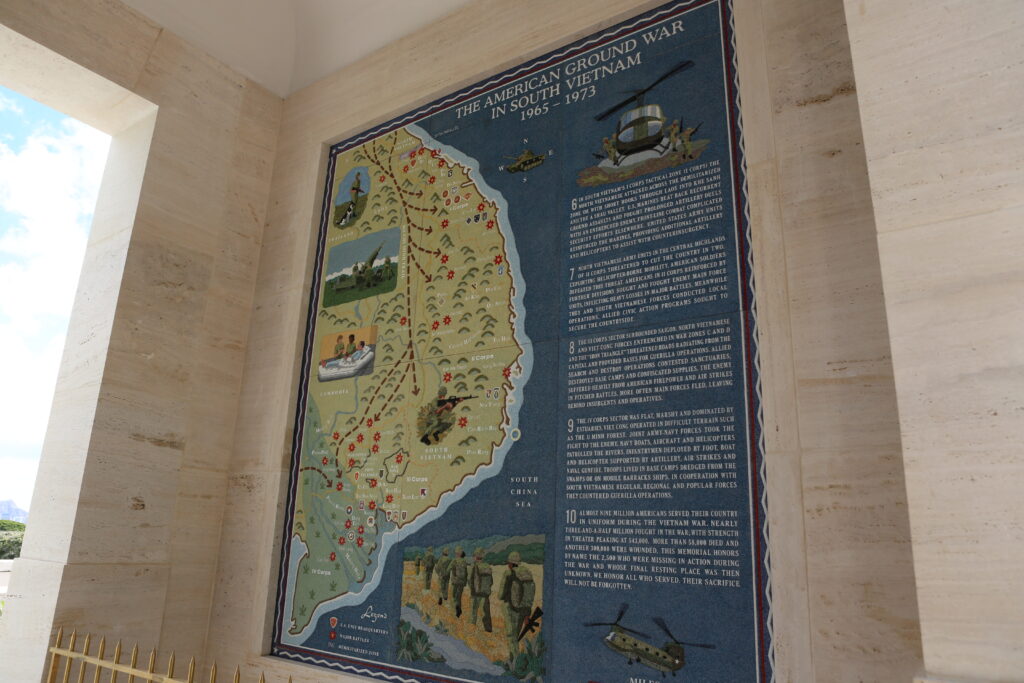A concrete mosaic map at the Honolulu Memorial shows the ground war in ...